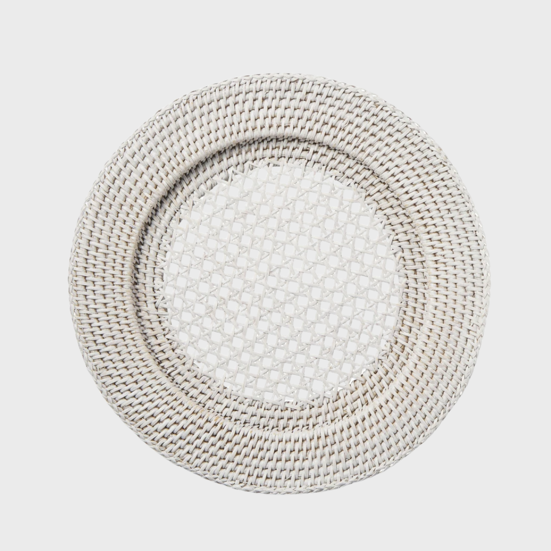 Set of Four Rattan Charger Plates - Rustic White – Hens And Hollyhocks
